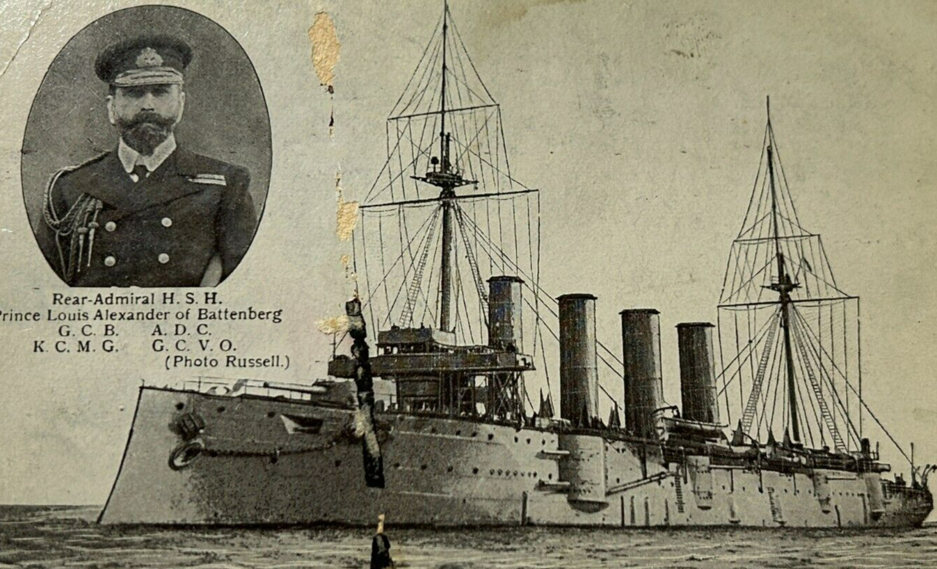 HMS Drake Cruiser Ship Royal Navy Vintage Postcard WWI Era w/ Admiral ...