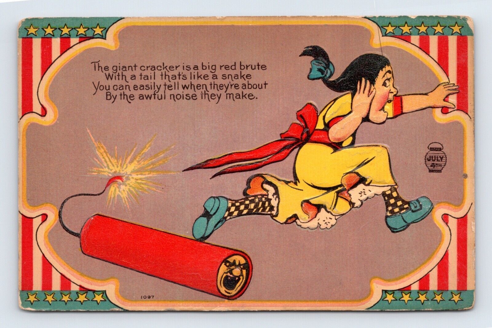 Giant Fire Cracker Big Red Brute Fourth 4th Of July Embossed UNP DB ...