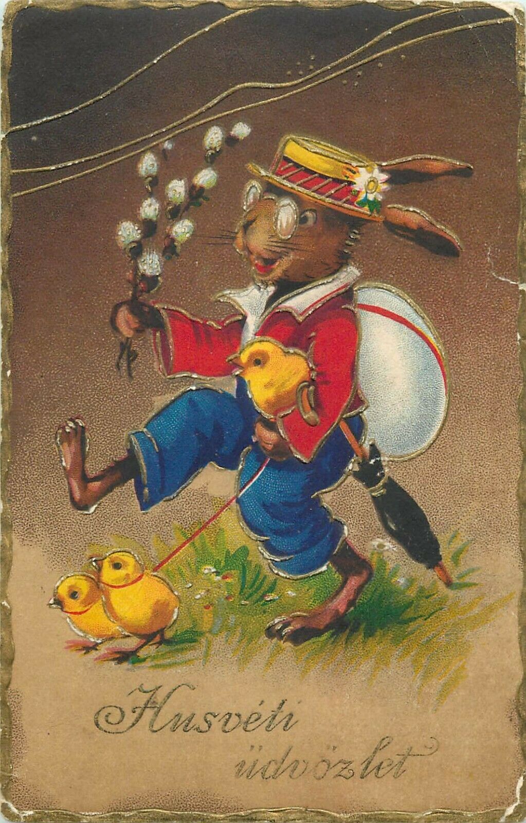 Easter emboss humanized antropomorphic rabbit chickens caricatures ...