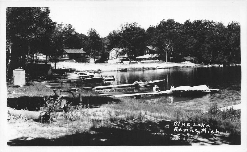 Remus Michigan~Blue Lake View~Houses~Speedboat~People @ Dock~Mecosta ...