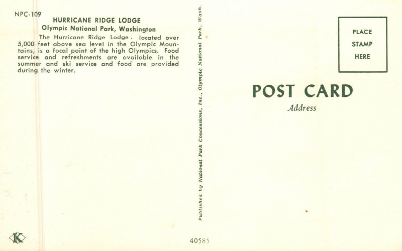 Vintage Postcard Hurricane Ridge Lodge Olympic Mountain National Park ...