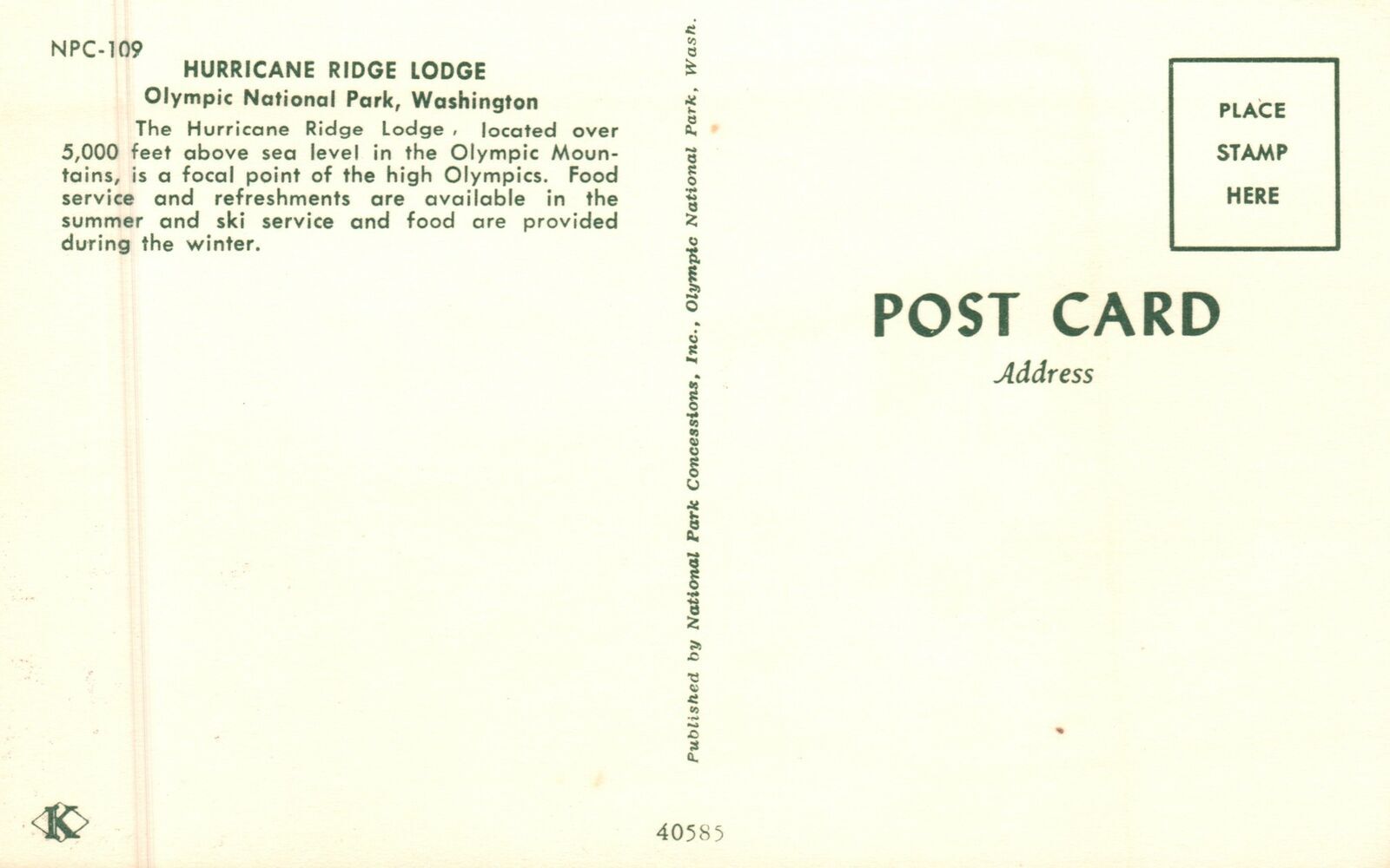 Vintage Postcard Hurricane Ridge Lodge Olympic Mountain National Park ...