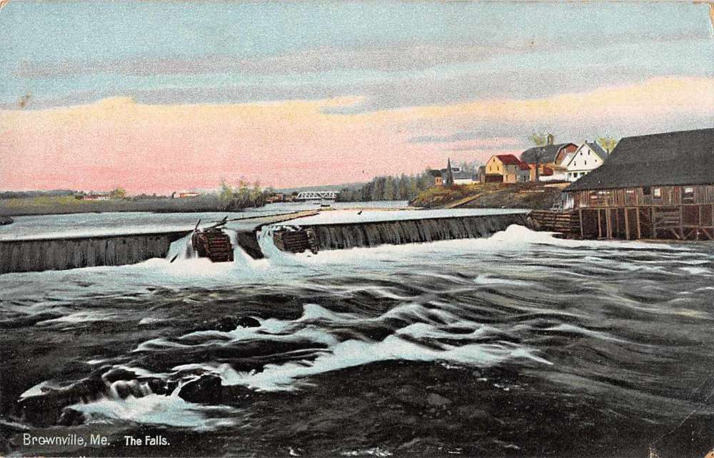 Brownville Maine birds eye view The Falls and bridge antique pc Z25756 ...