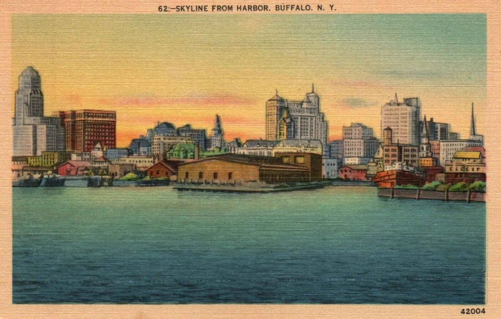 Buffalo New York NY Skyline From Harbor Linen Vintage Postcard | United ...
