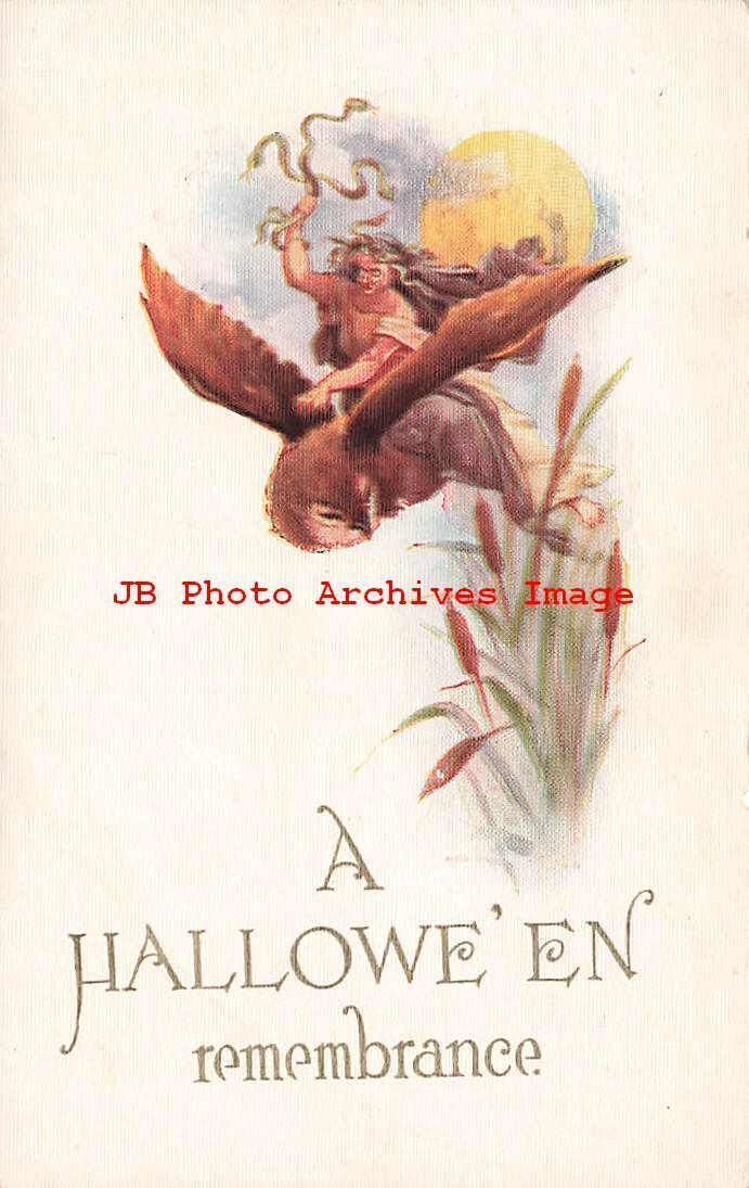 Halloween, Gibson No GIB13b-1, Medusa Flying Large Owl under Full Moon ...