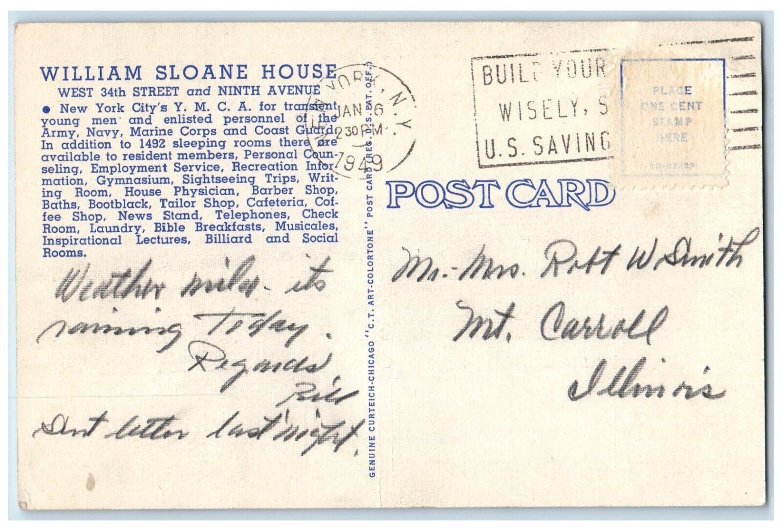 1949 William Sloane House YMCA Building Cars Street View Flag NY Posted ...