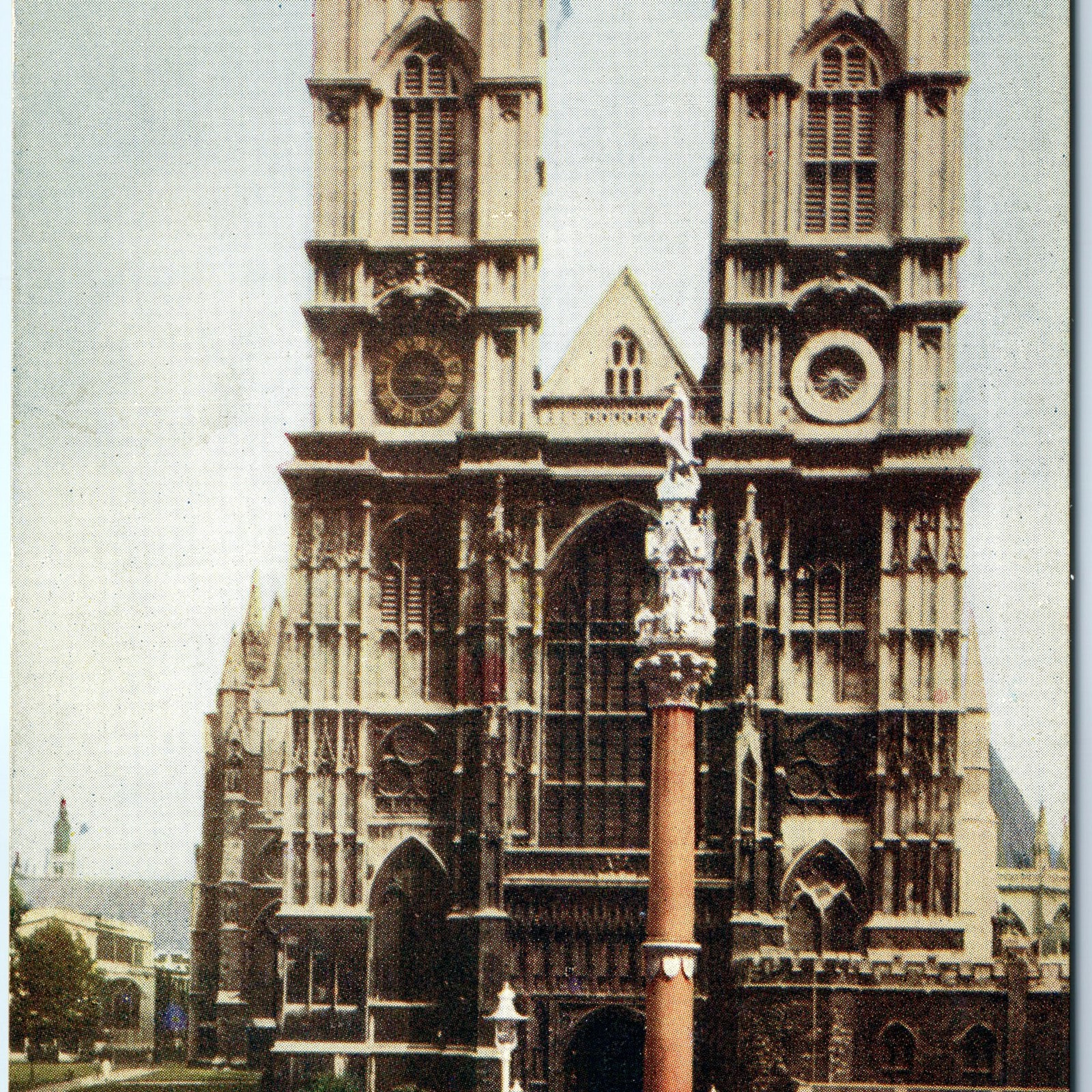 c1920s London, England Westminster Abbey Gothic Towers Clocks Column ...