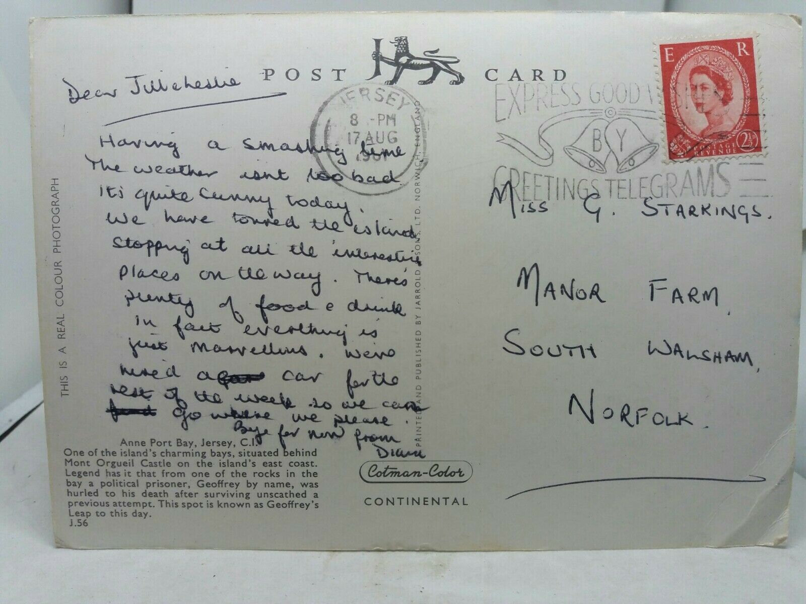 Vintage Postcard Anne Port Bay Jersey 1960s | Europe - United Kingdom ...