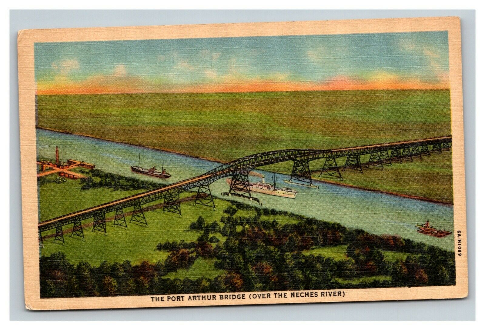 Vintage 1940's Postcard Aerial View of the Port Arthur Bridge Neches ...