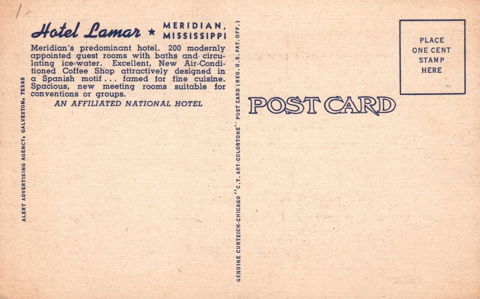 Vintage Postcard 1920's View The Lamar Hotel Meridian Mississippi MS ...