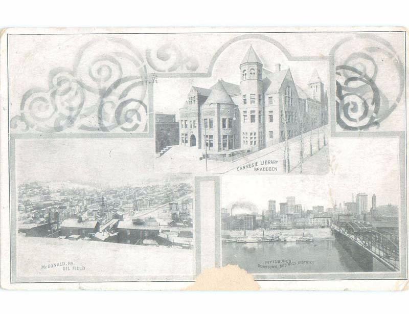 D-back THREE TOWN SCENES ON POSTCARD Mcdonald & Braddock & Pittsburgh ...