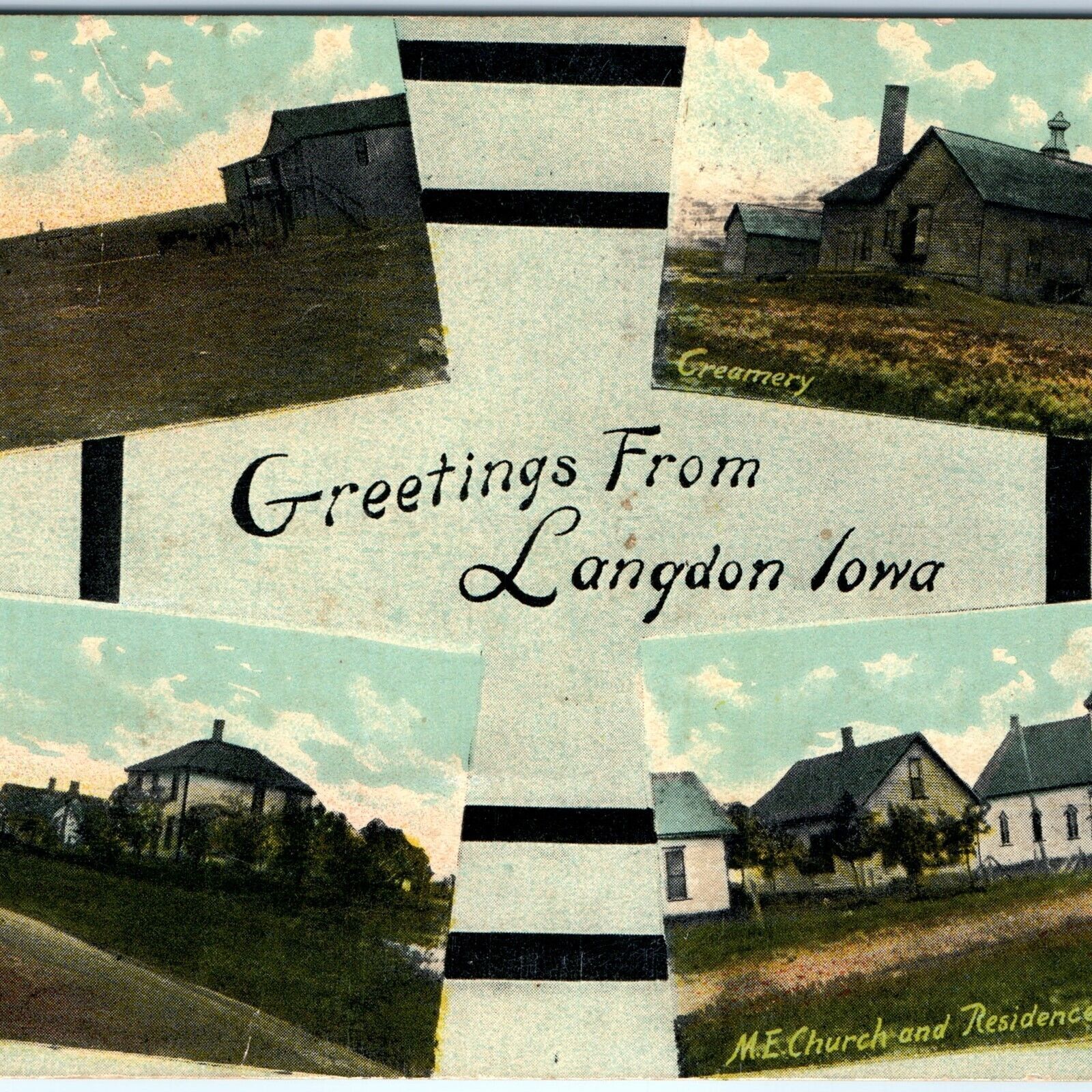 c1910s Langdon, IA Greetings Views Main St Creamery Residence Street ...
