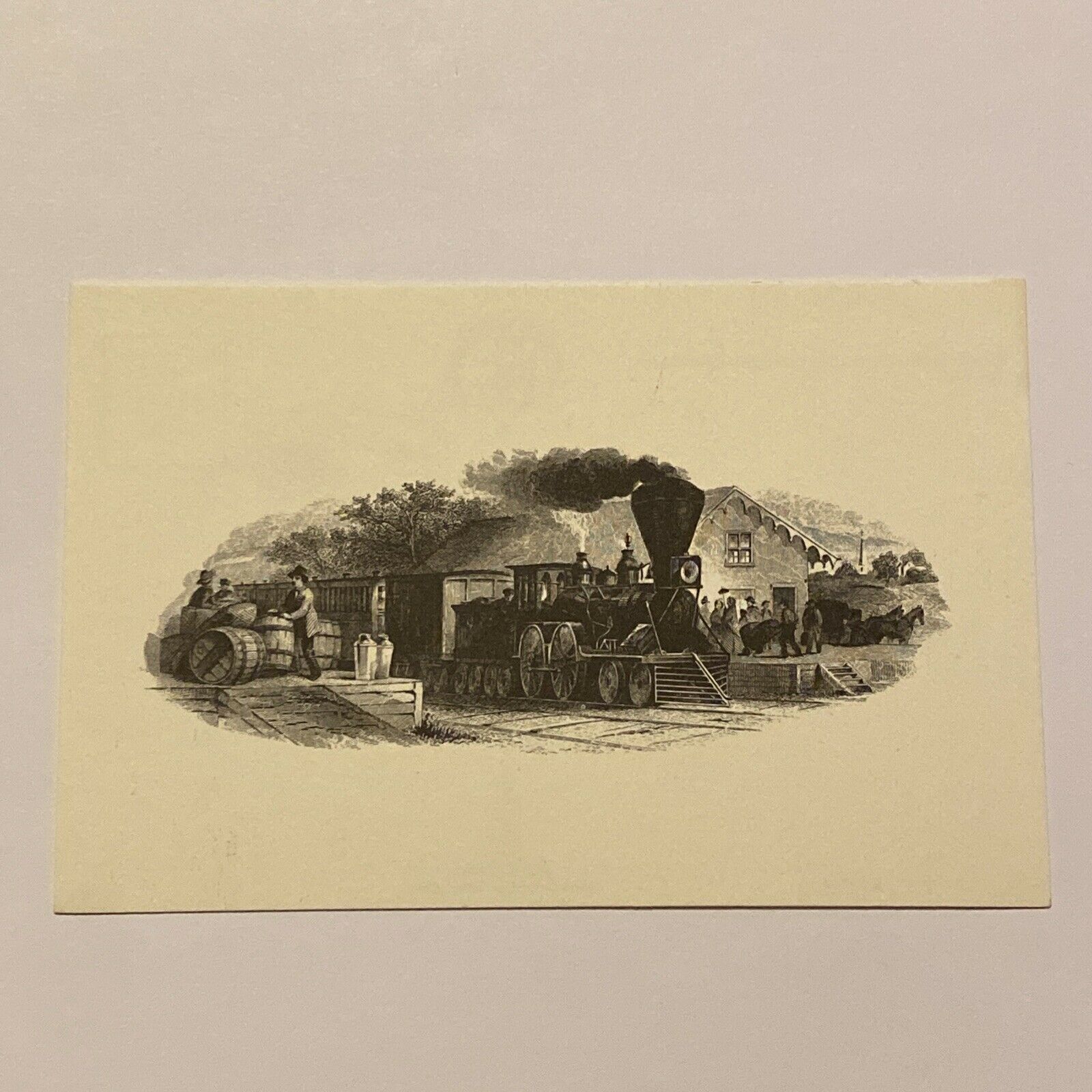 Early Steam Engine Train at Depot Circa 1870 Nationa Bank Note Co ...
