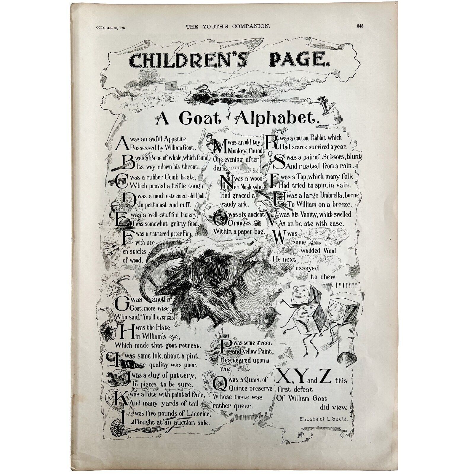 A Goat Alphabet Elizabeth Gould 1897 Victorian Poem Art Youth's ...