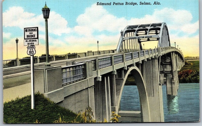 Vtg Selma Alabama AL Edmund Pettus Bridge 1940s View Linen Postcard ...