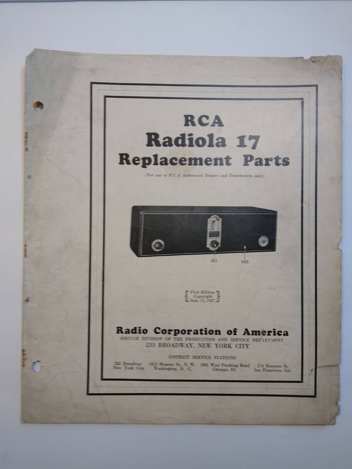 RCA Radiola 17 Replacement Parts Pamphlet 1927 Vintage Radio 4 Sided ...