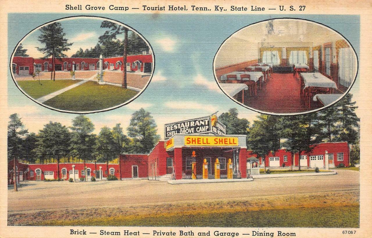 Shell Grove Camp Tourist Hotel GAS Station Tennessee Kentucky Postcard ...