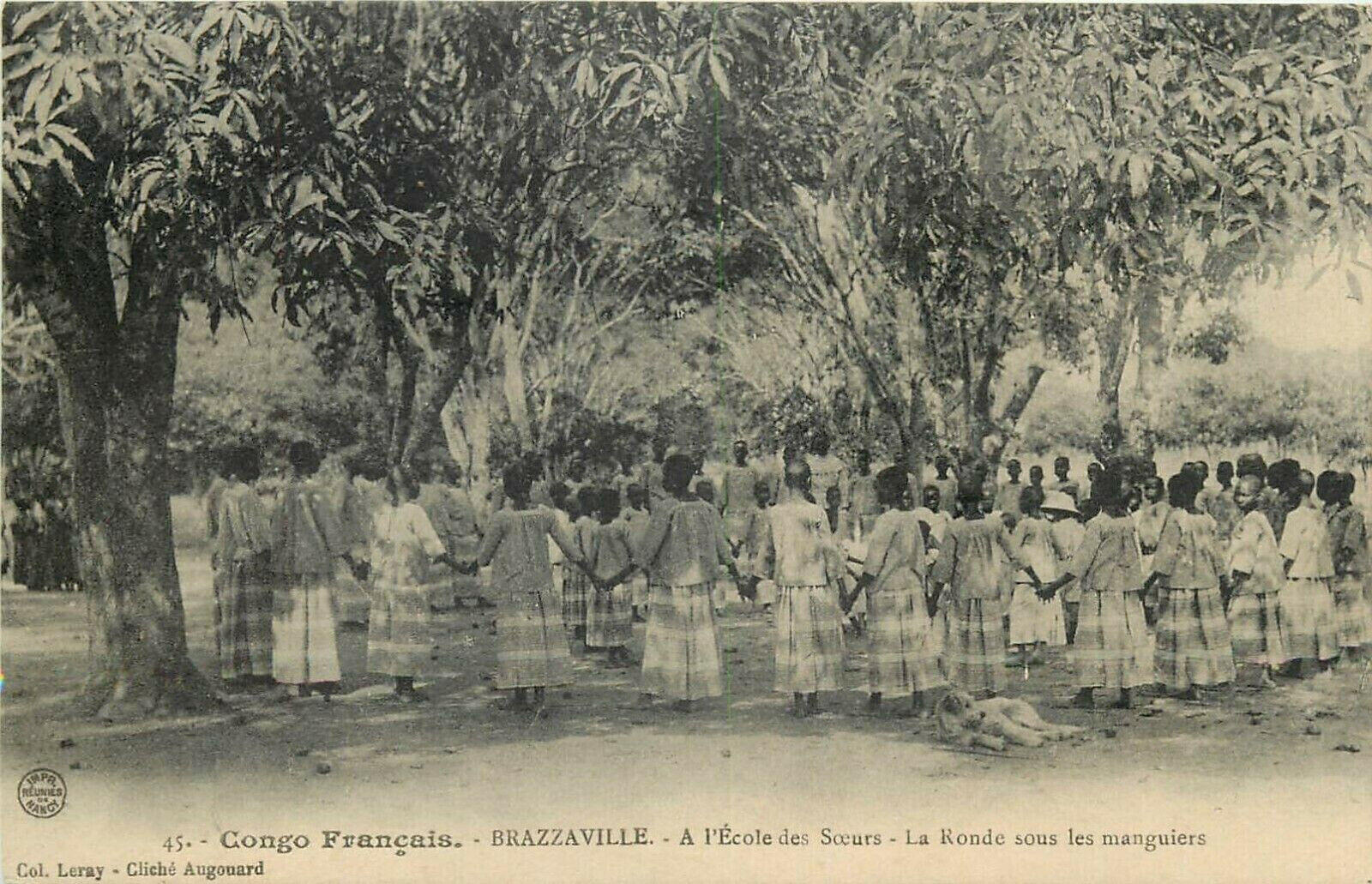 French Congo Brazzaville school native children circle under the mango ...