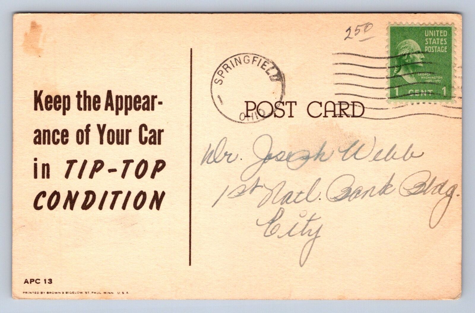 K5/ Springfield Ohio Postcard c1950s Potts Auto Shop Garage Automobile ...