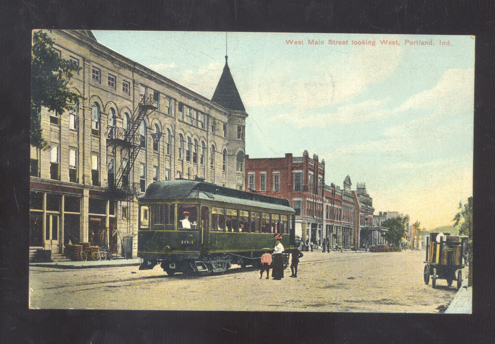 Portland Indiana Downtown Main Street Scene Trolley CAR Vintage ...