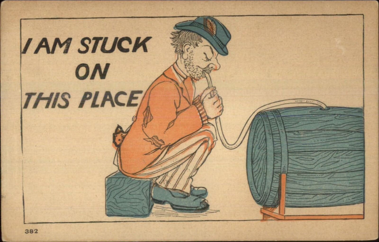 Tramp Hobo Drunk Alcoholism Sucking on Beer Keg Tap c1905 Postcard ...
