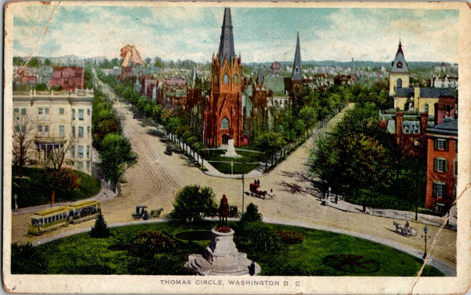 Thomas Circle Washington DC Early 1900s Postcard Horse Buggy People ...