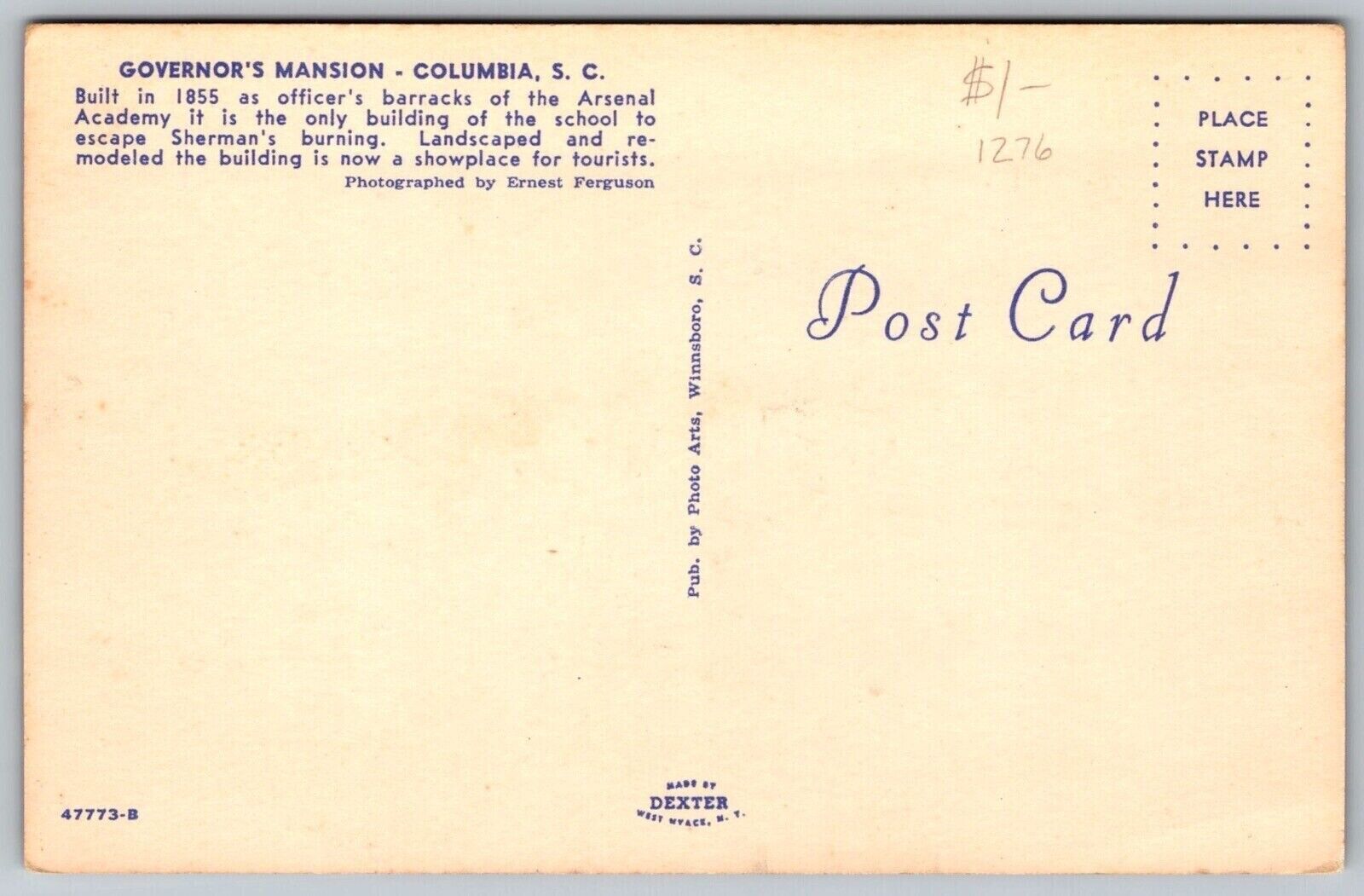 Columbia South Carolina Governors Mansion Historic Landmark Chrome ...