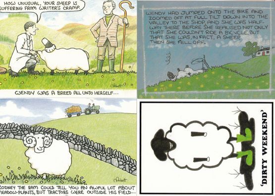 4 Sheep Comic Humour Postcard s Bundle incl Farming Bike Crash Disaster ...