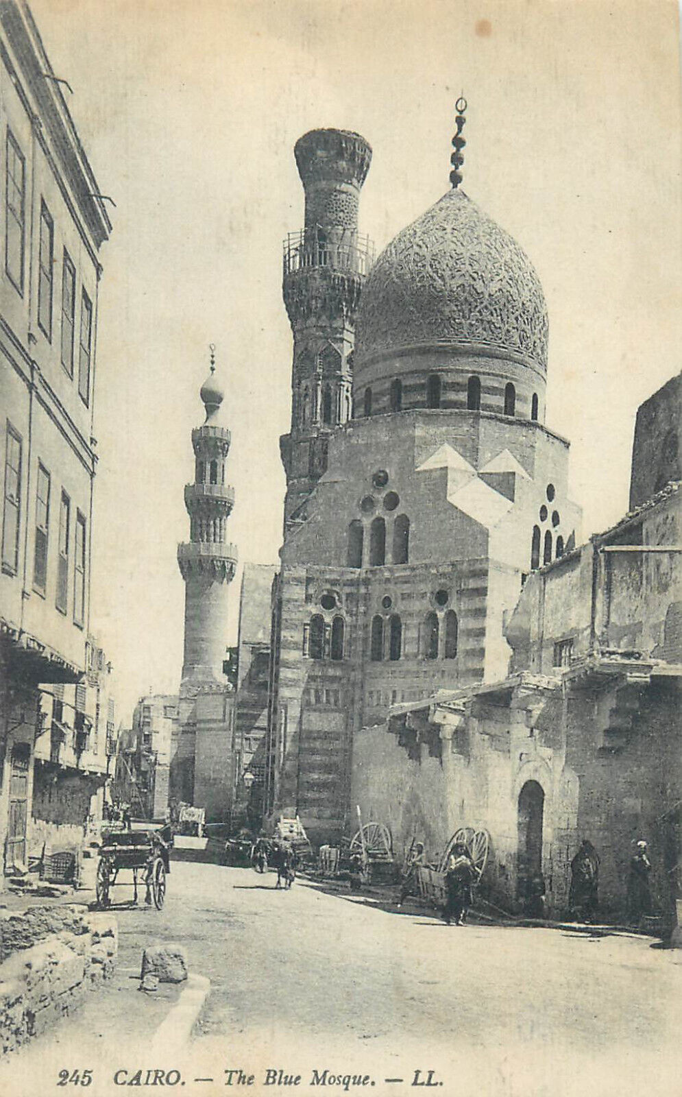 Egypt Cairo Blue Mosque old postcard showing a tipical street scene ...