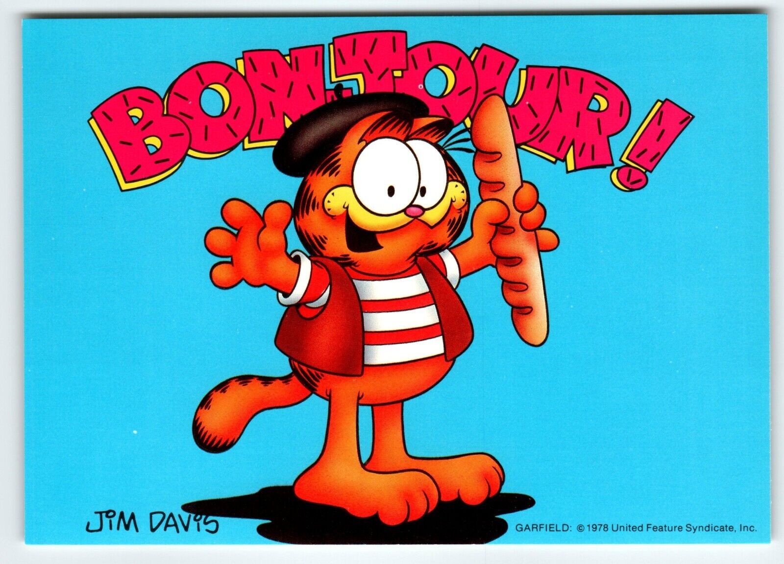 Garfield Postcard Bon Jour French Bread Jim Davis Comic Orange Tabby ...