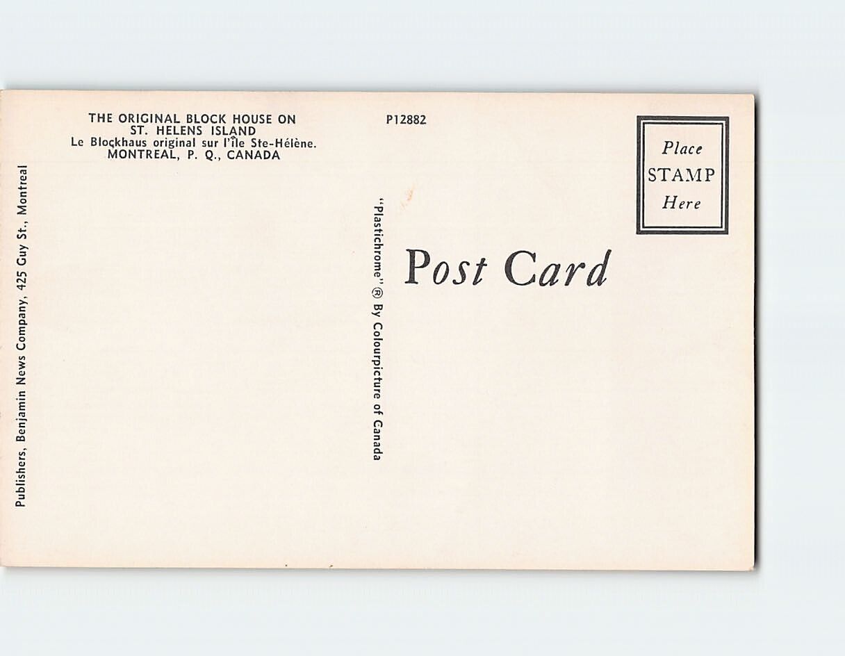 Postcard The Original Block House On St. Helens Island, Montreal ...