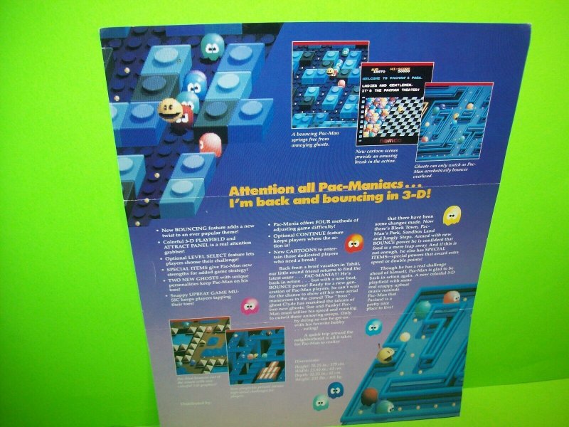 Pacmania Original 1987 Atari Video Arcade Game FLYER Pac-Man Artwork ...