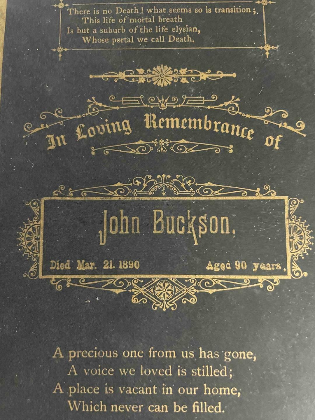 1890 Kent Delaware John Buckson AGE 90 Years Death Funeral Card Black ...