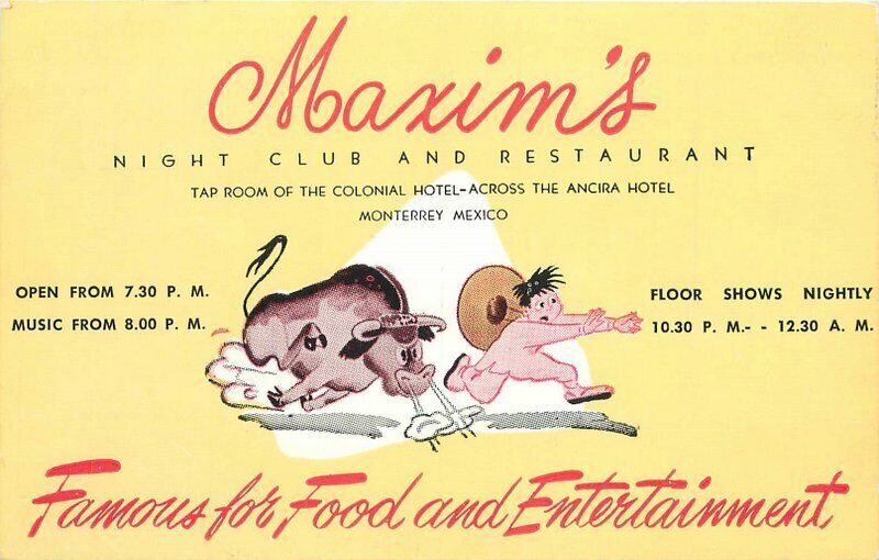 Mexico 1940s Comic Humor Maxim's Advertising Entertainment Postcard 22 ...