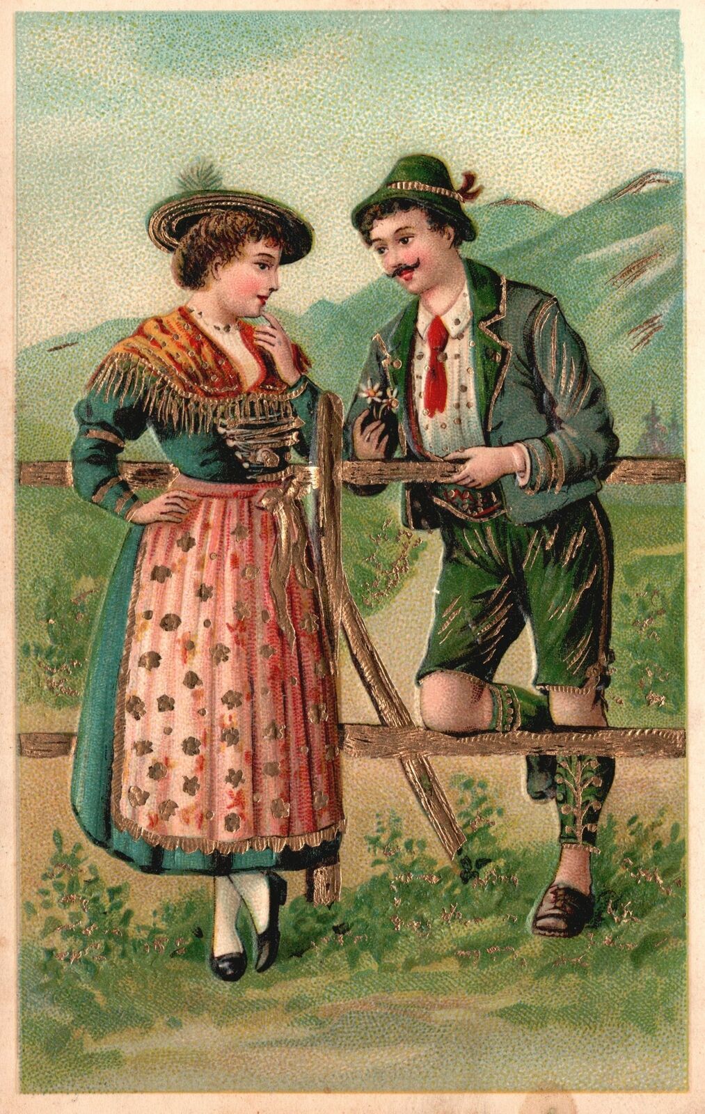 Vintage Postcard 1910's Courtship Giving Flower To A Girl To Win Her ...
