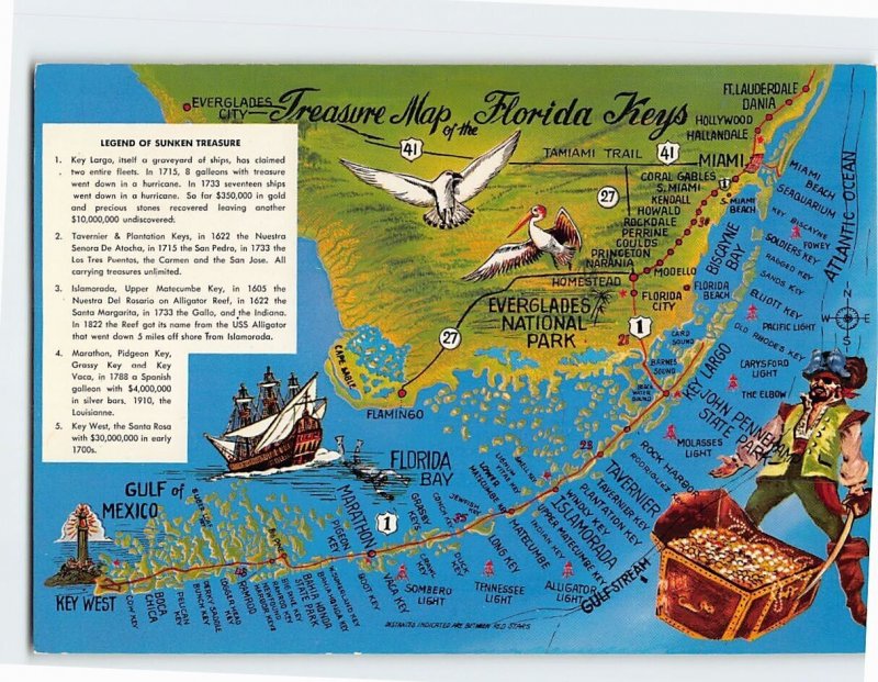 Postcard Treasure Map of the Florida Keys, Florida | United States ...