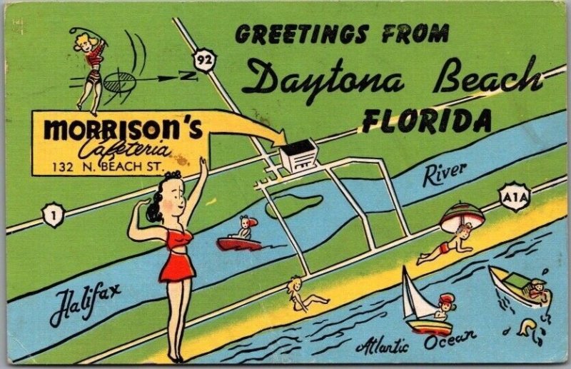 1953 DAYTONA BEACH, Florida Comic Postcard MORRISON'S CAFETERIA Kropp ...