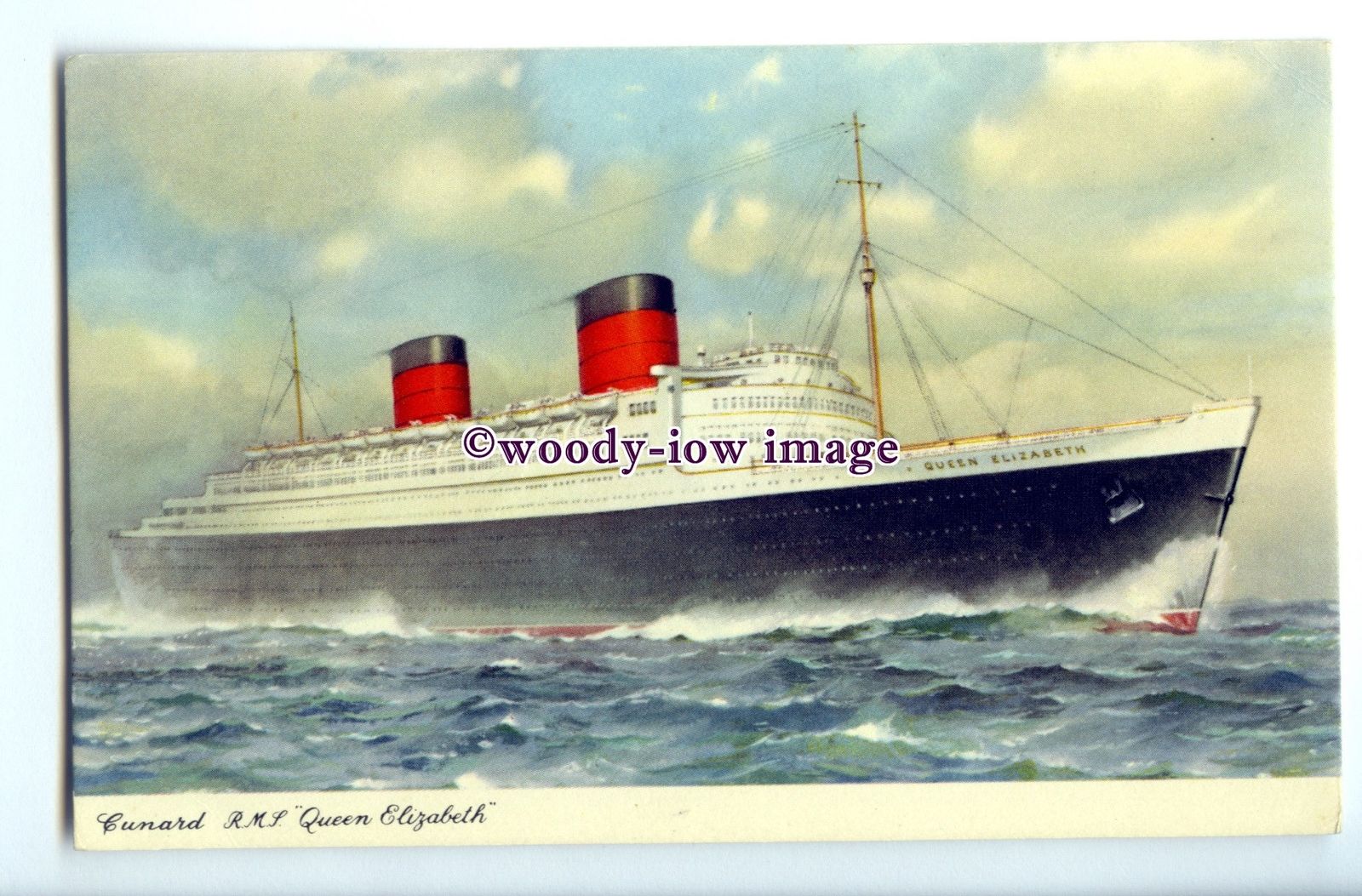 LS1097 - Cunard Line Liner - Queen Elizabeth - artist - postcard ...