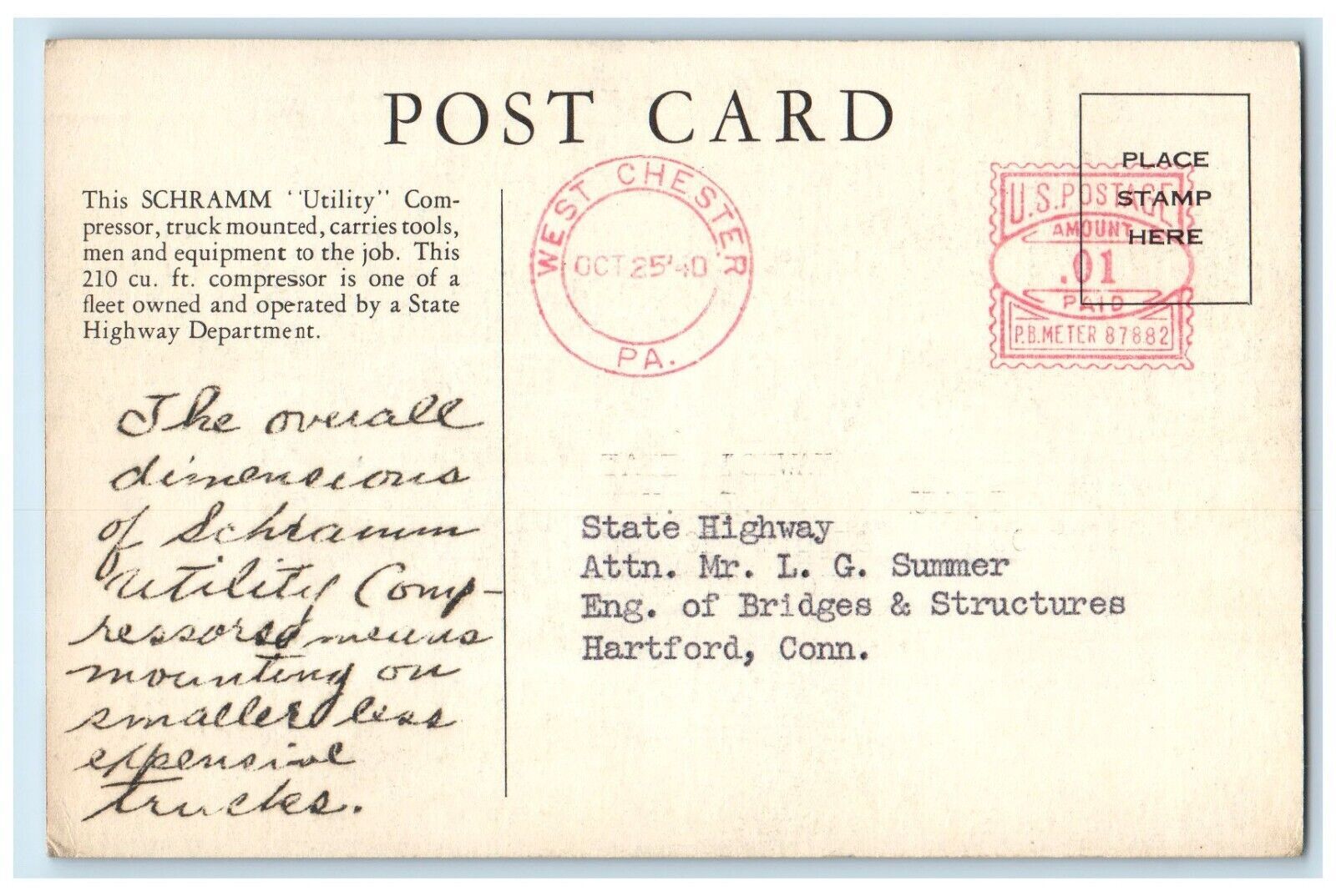 1940 Schramm Utility Compressor Truck Mounted West Chester PA Vintage ...