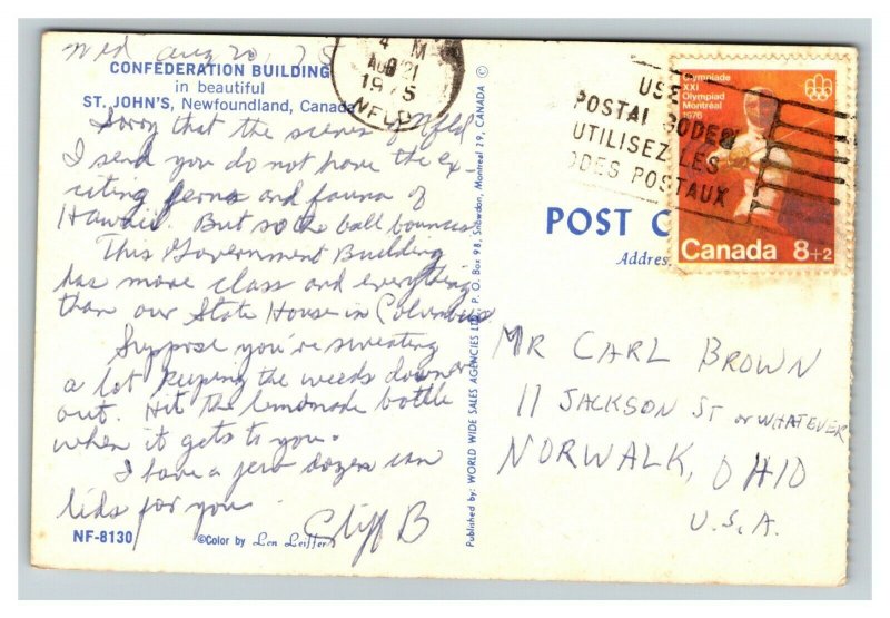 Vintage 1975 Postcard Confederation Building St. John's Newfoundland ...