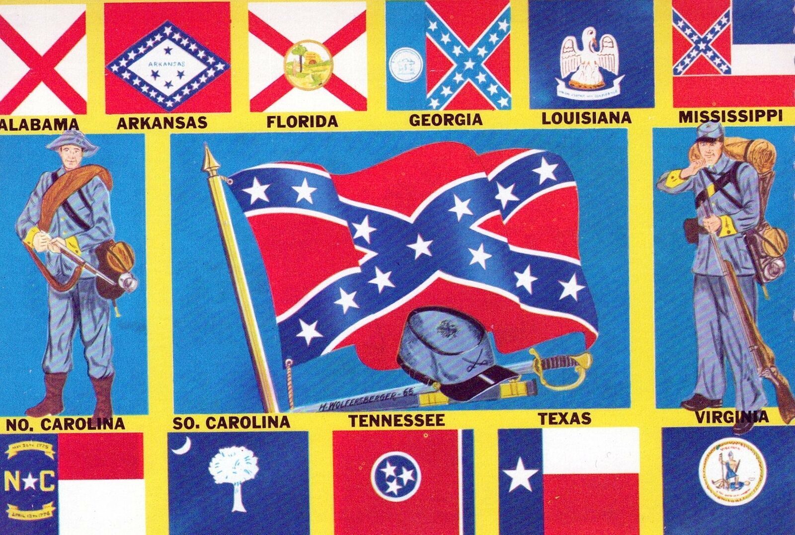 Vintage Continental Size Postcard Flags of the Confed States of America ...