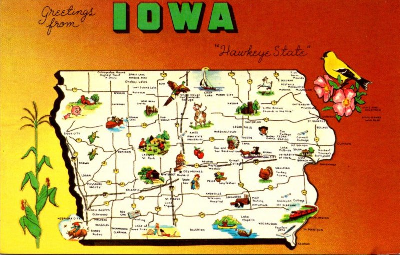 Iowa Greetings From The Hawkeye State With Map | United States - Iowa ...