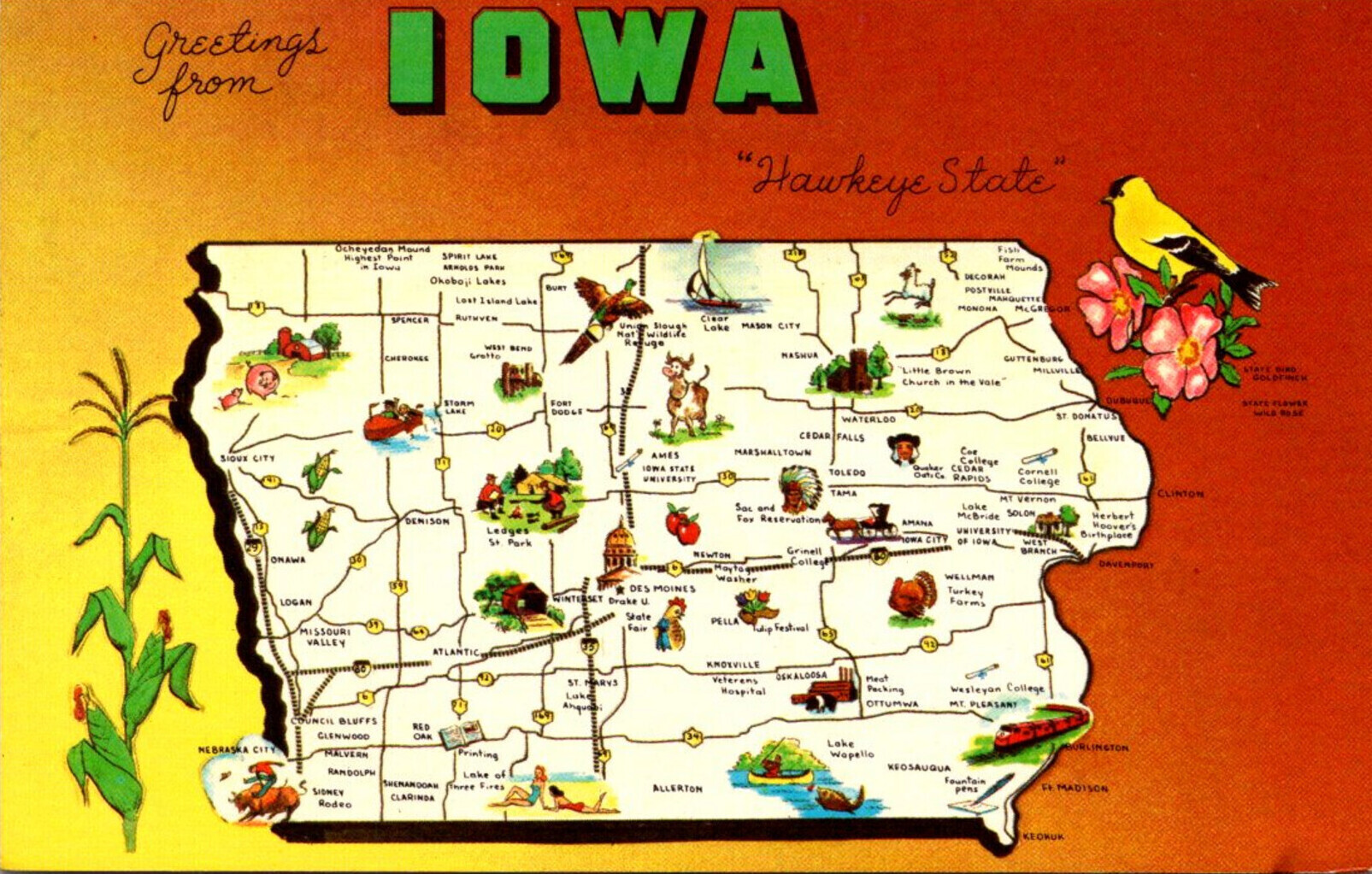 Iowa Greetings From The Hawkeye State With Map | United States - Iowa ...