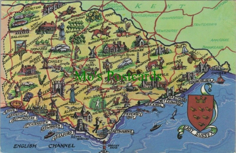 Maps Postcard - Map Showing Sussex and Kent RS28366 | Europe - United ...