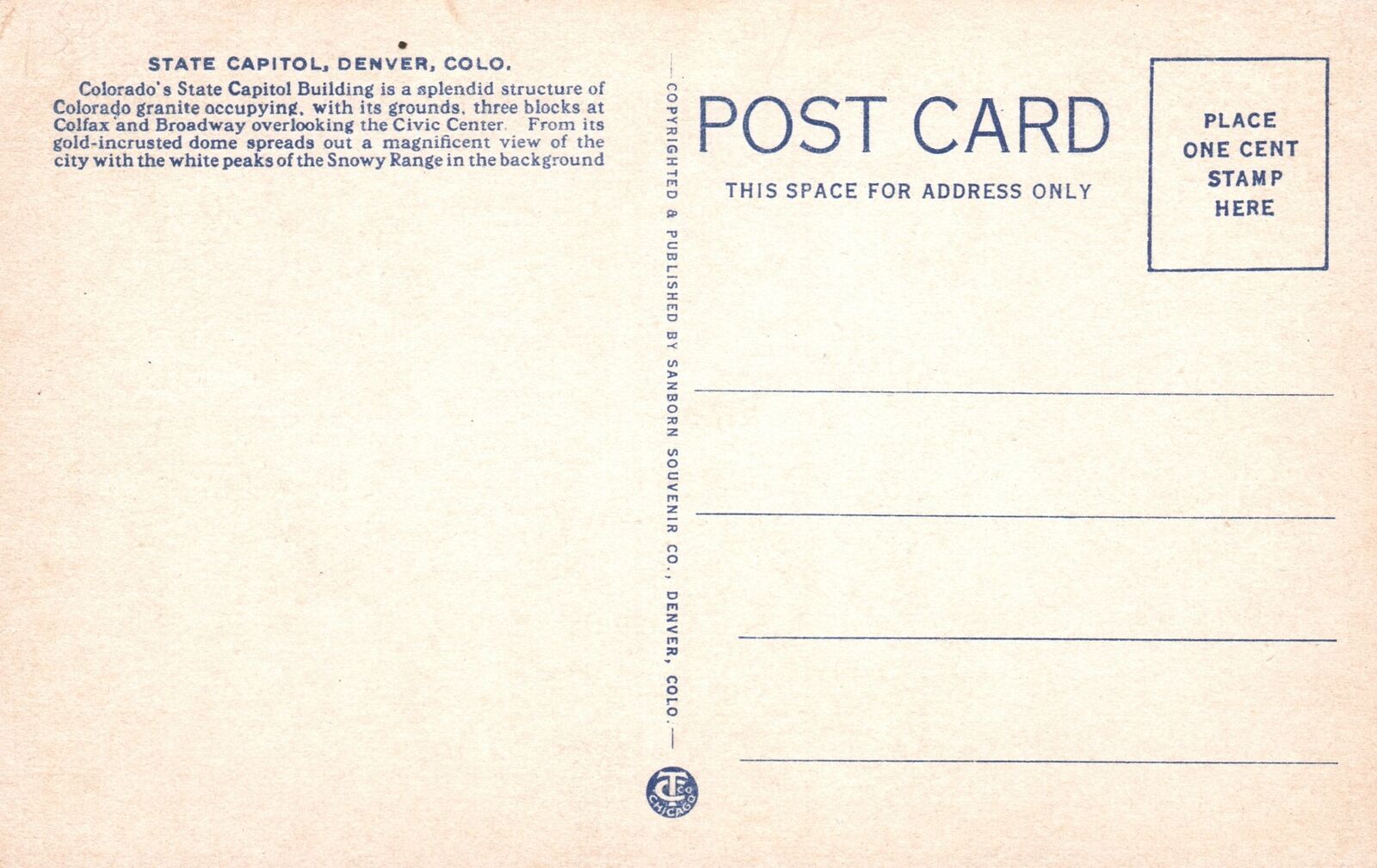 Vintage Postcard 1920's State Capitol Building Denver Colorado CO ...