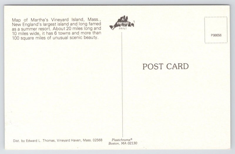 Map Of Martha's Vineyard Resort Island MA~Chappaquiddick Island~Vintage ...