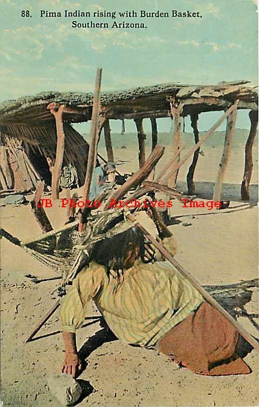 Native American Indian, Pima Woman Rising with Burden Basket, Southern ...