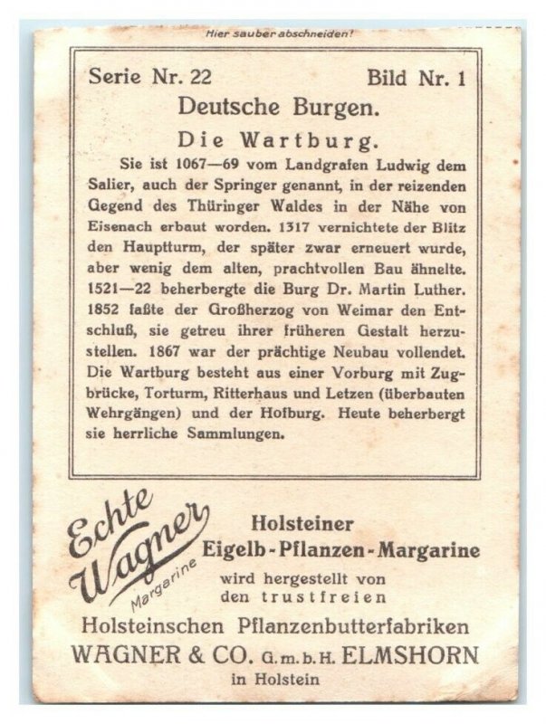 Wartburg Castle, Deutsche Burgen, Echte Wagner German Trade Card *VT31E ...