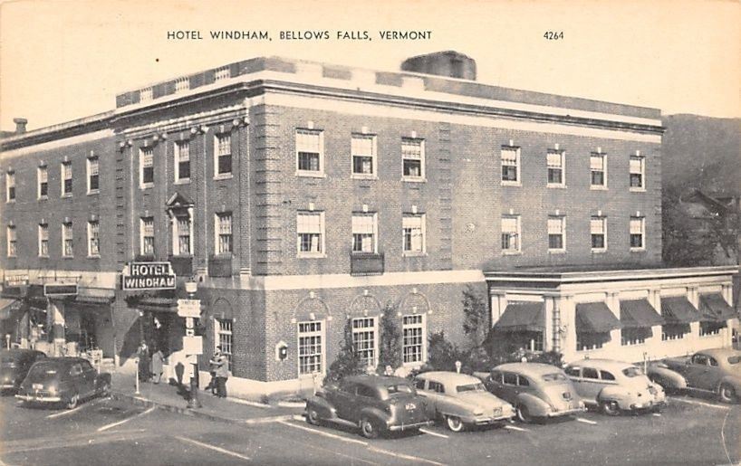 Bellows Falls Vermont~Hotel Windham~Men on Corner~1930-40s Cars~B&W PC ...