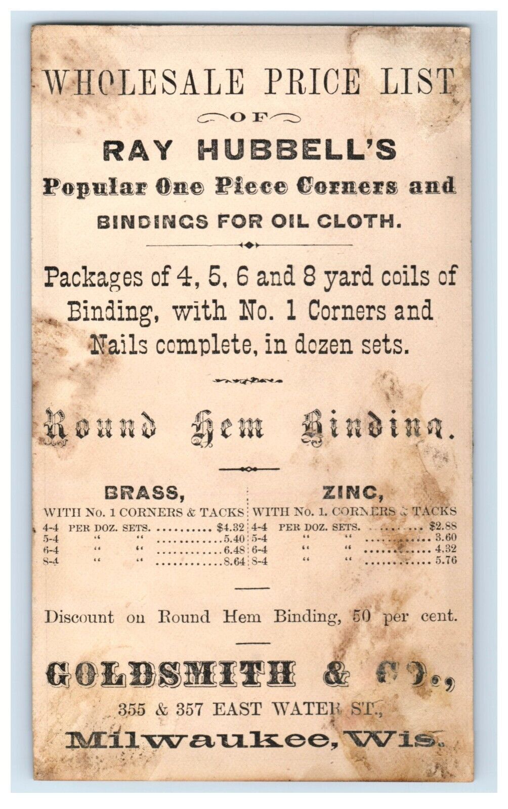 1880 Ray Hubbell's Metal Corners Binders Oil Cloths Prices Cherubs ...